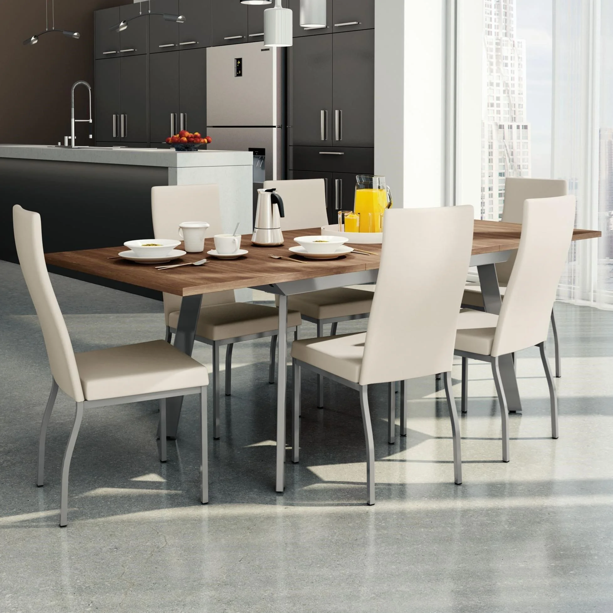 Amisco New York 30321x6+50524x1+90892x1x1 Customizable Nexus Table Set with 2 Self-Storing ...